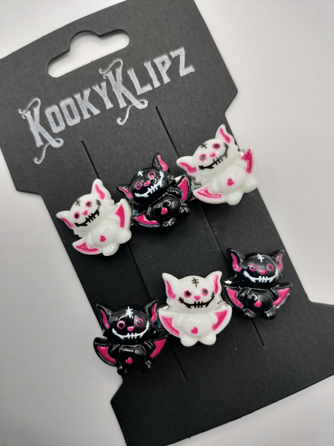 Pair of Fun, Cute, Black & White Smiling Bats Hairclips - Etsy UK