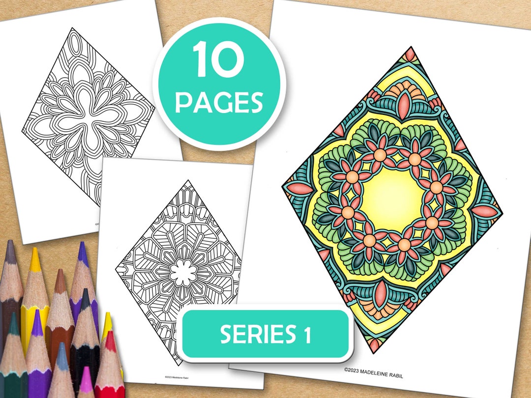 Diamond Mandalas : 10 Mindfulness Coloring Pages for Inner Peace, PDF ...