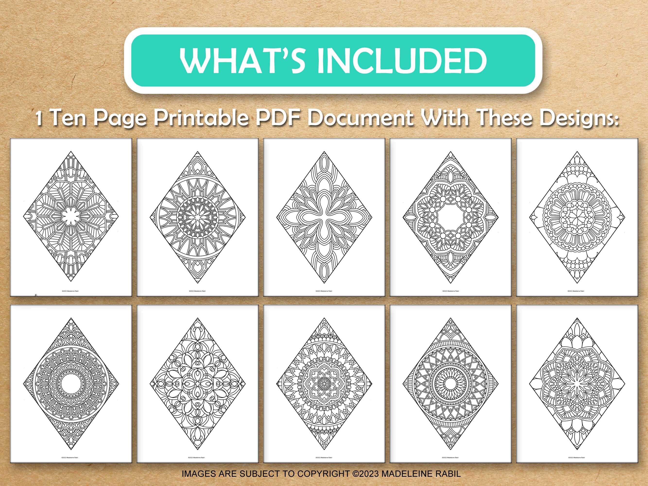 Diamond Mandalas : 10 Mindfulness Coloring Pages for Inner Peace, PDF ...