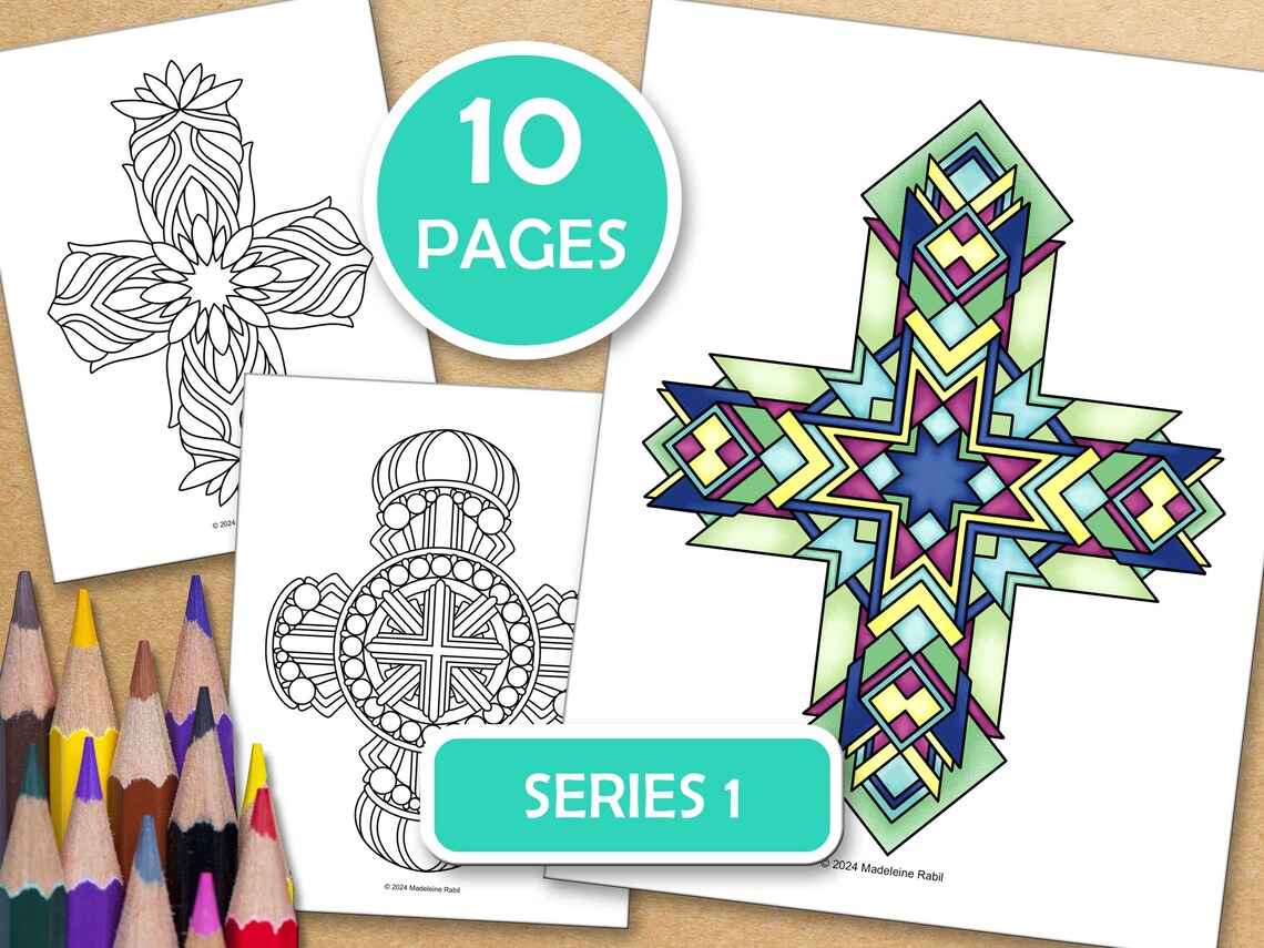 Cross Designs: 10 Mindfulness Coloring Pages for Inner Peace, PDF Files ...