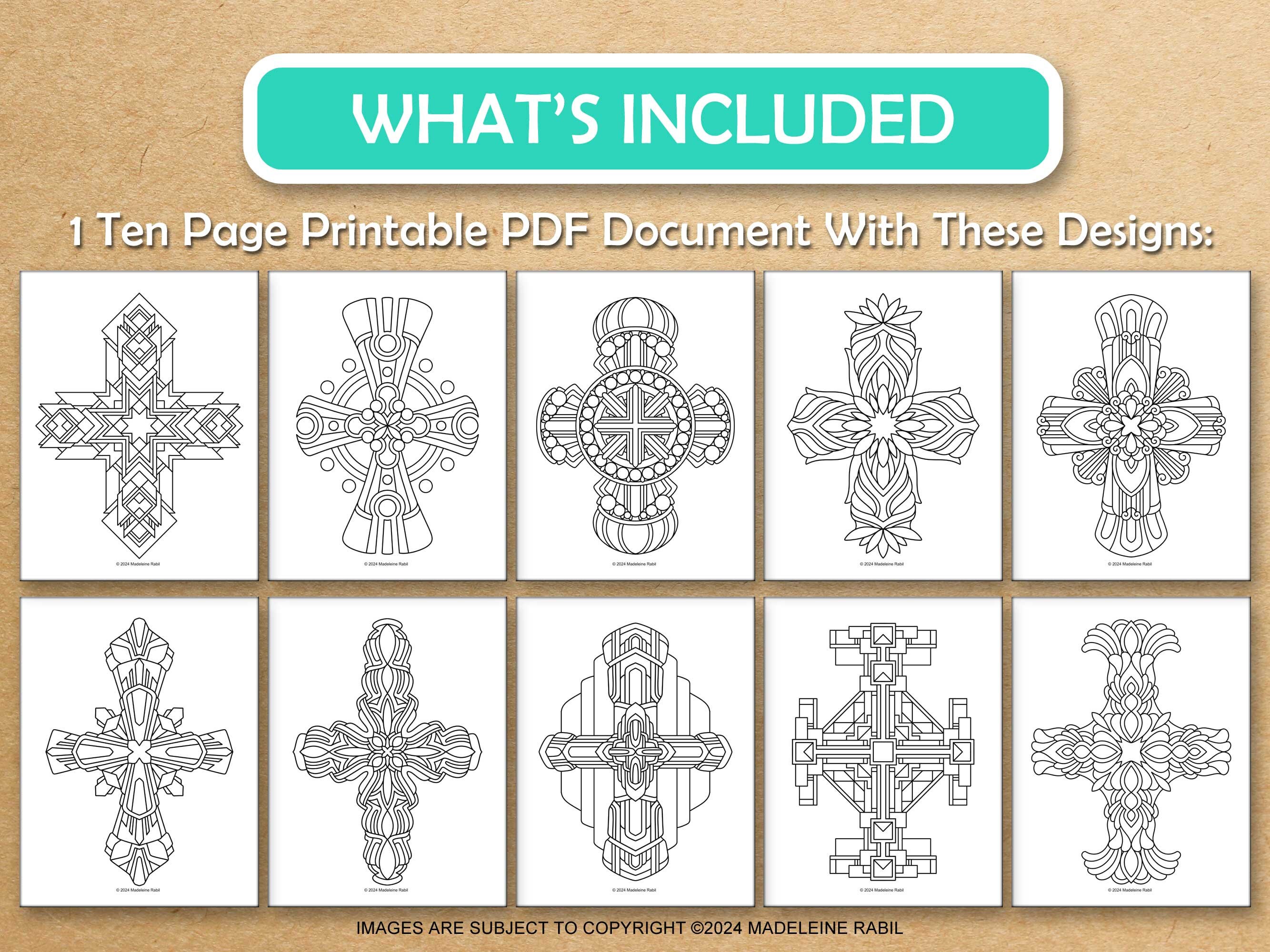 Cross Designs: 10 Mindfulness Coloring Pages for Inner Peace, PDF Files ...