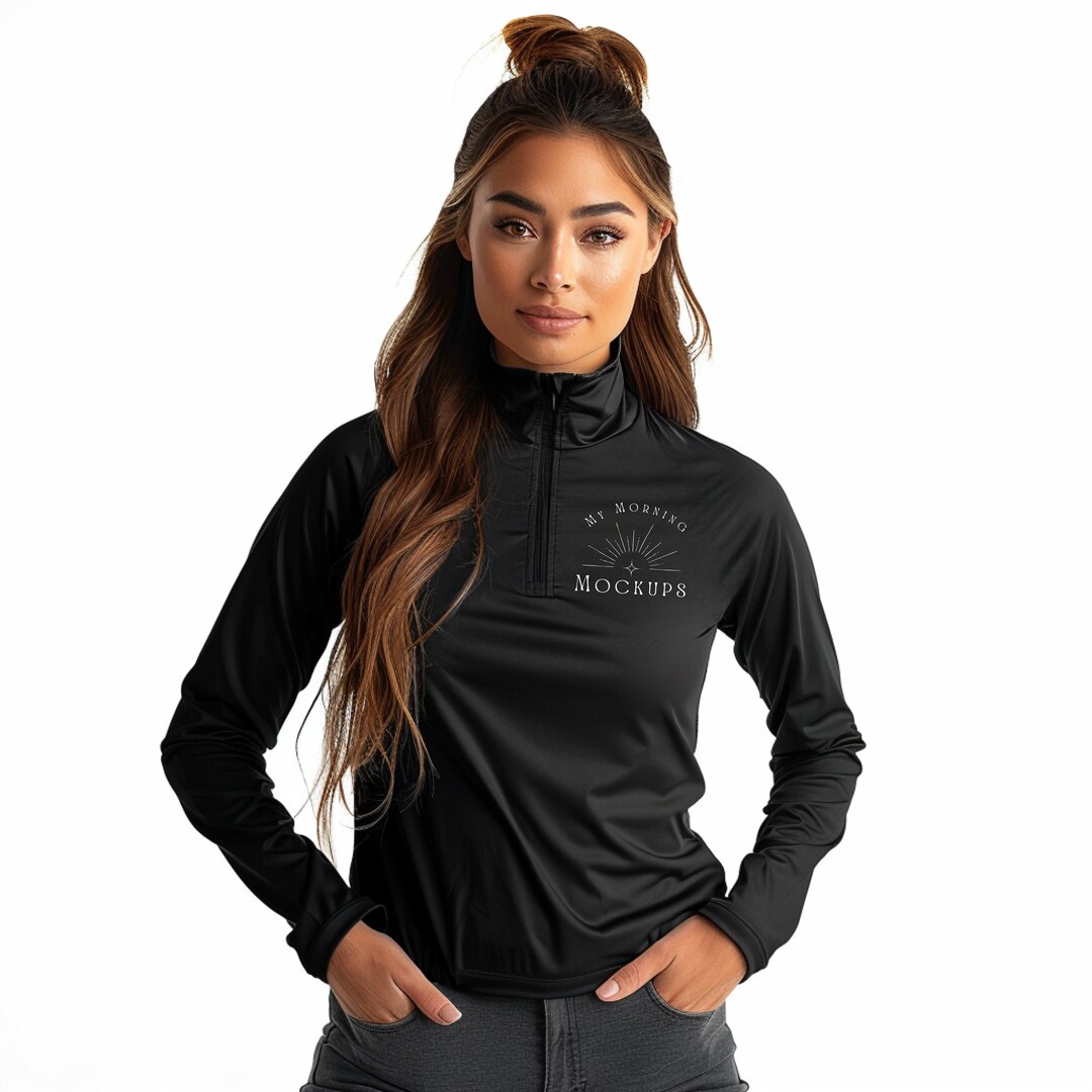 Black Sport Tek 357 Mockup ST357 Mockup Quarter Zip Long Sleeve Black ...