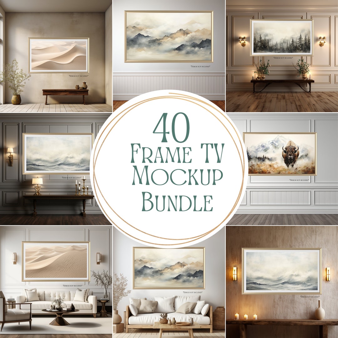 Gold Frame TV Mockup Bundle: 40 Wall Art Templates (digital Download ...