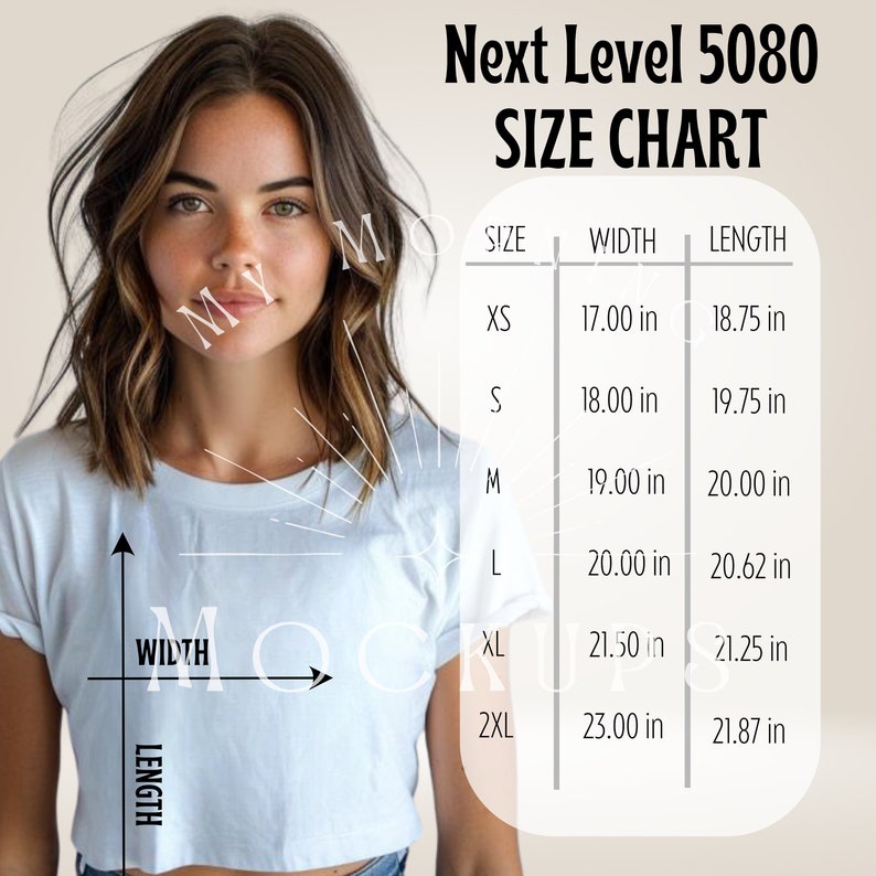 Next Level 5080 Size Chart Mockup: Cropped T-shirt (digital Download ...