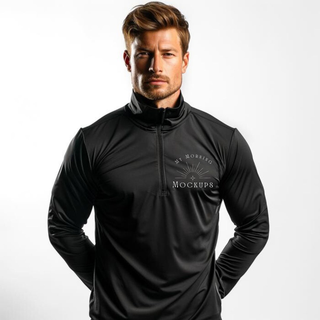 Black Sport Tek 357 Mockup ST357 Mockup Quarter Zip Long Sleeve Black ...
