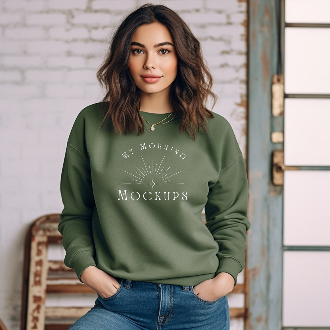 Bella Canvas 3945 Mockup Sweatshirt Mockup 3945 Military Green Mockup ...