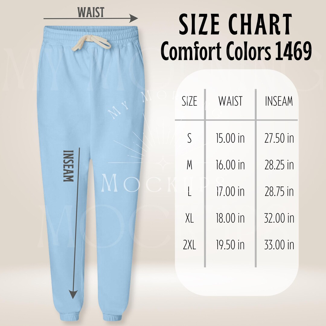 Comfort Colors 1469 Sweatpants Size Chart Mockup (JPG) - Etsy