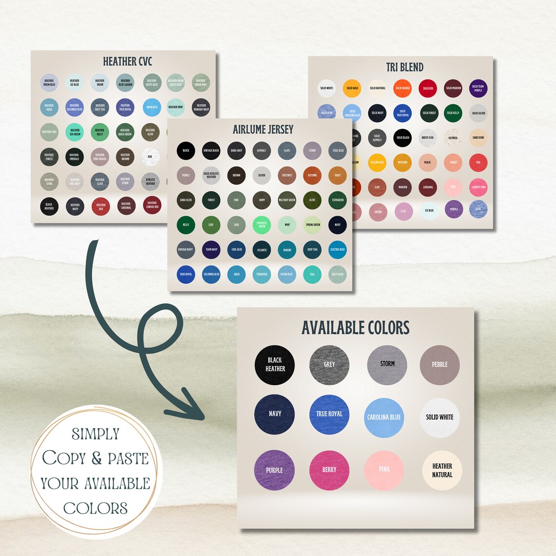 Editable Color Chart for Gildan Bellacanvas and Comfort - Etsy UK