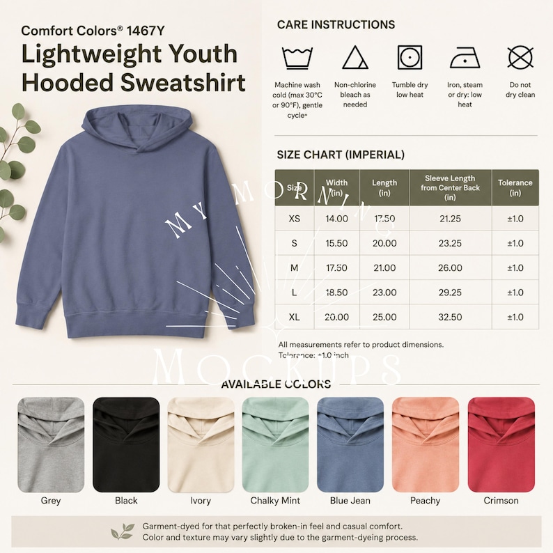 Comfort Color 1467Y Size Chart, Color Chart Mockup - Etsy UK