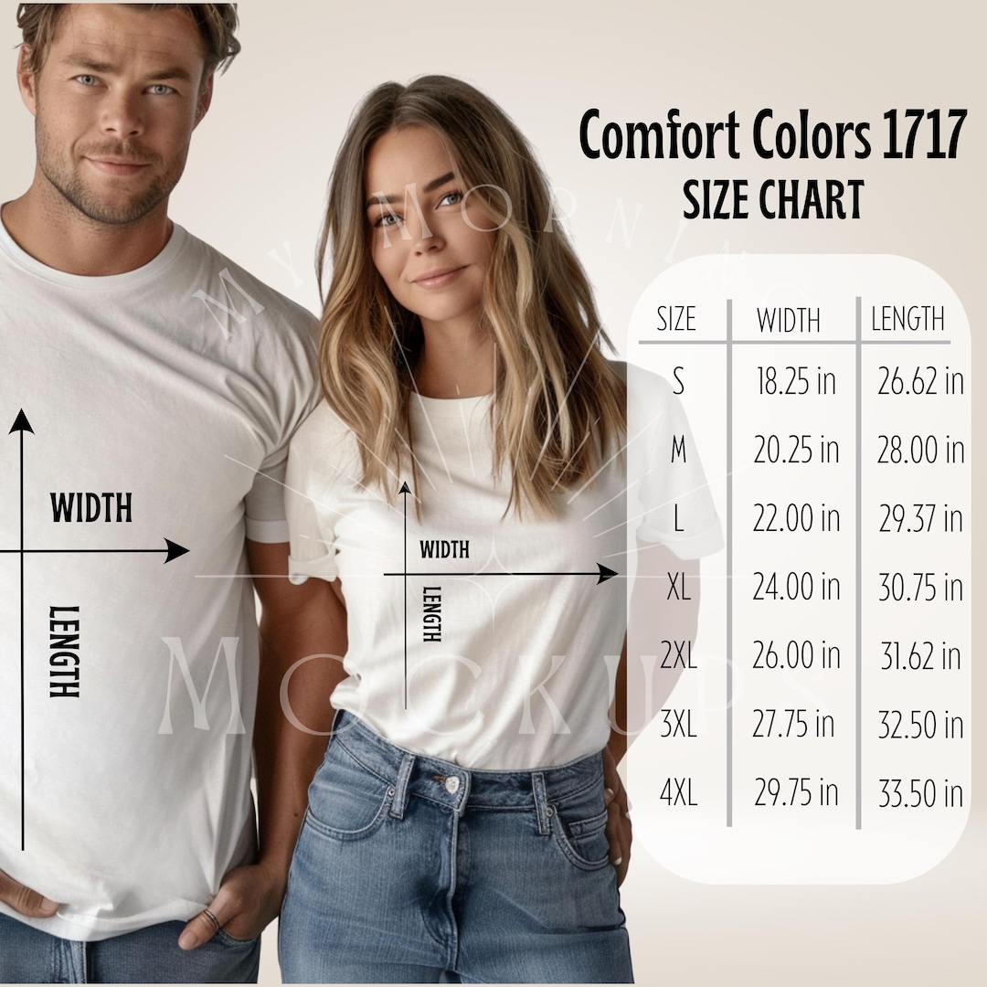 Comfort Colors 1717 Size Chart Mockup (JPG Digital Download) - Etsy