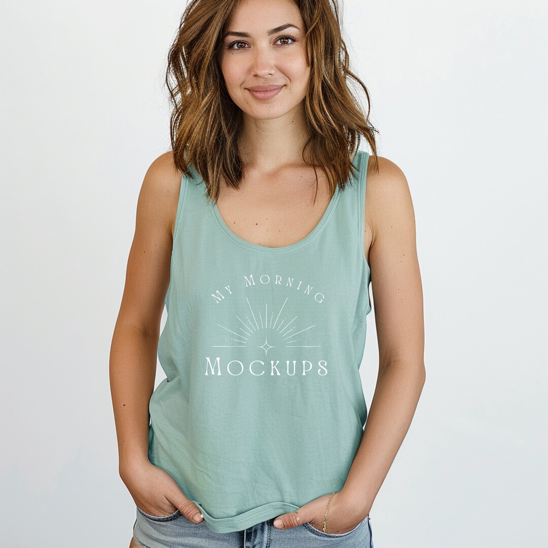 Chalky Mint Comfort Colors 9360 Mockup Green Tank Top Mock-up Print on ...