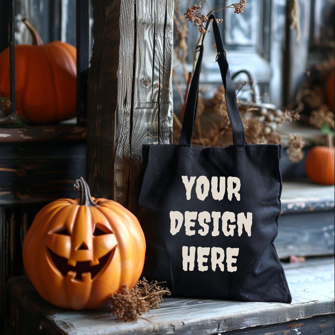 Black Canvas Tote Bag Mockup Halloween Tote Bag Mockup Canvas Tote Bag ...