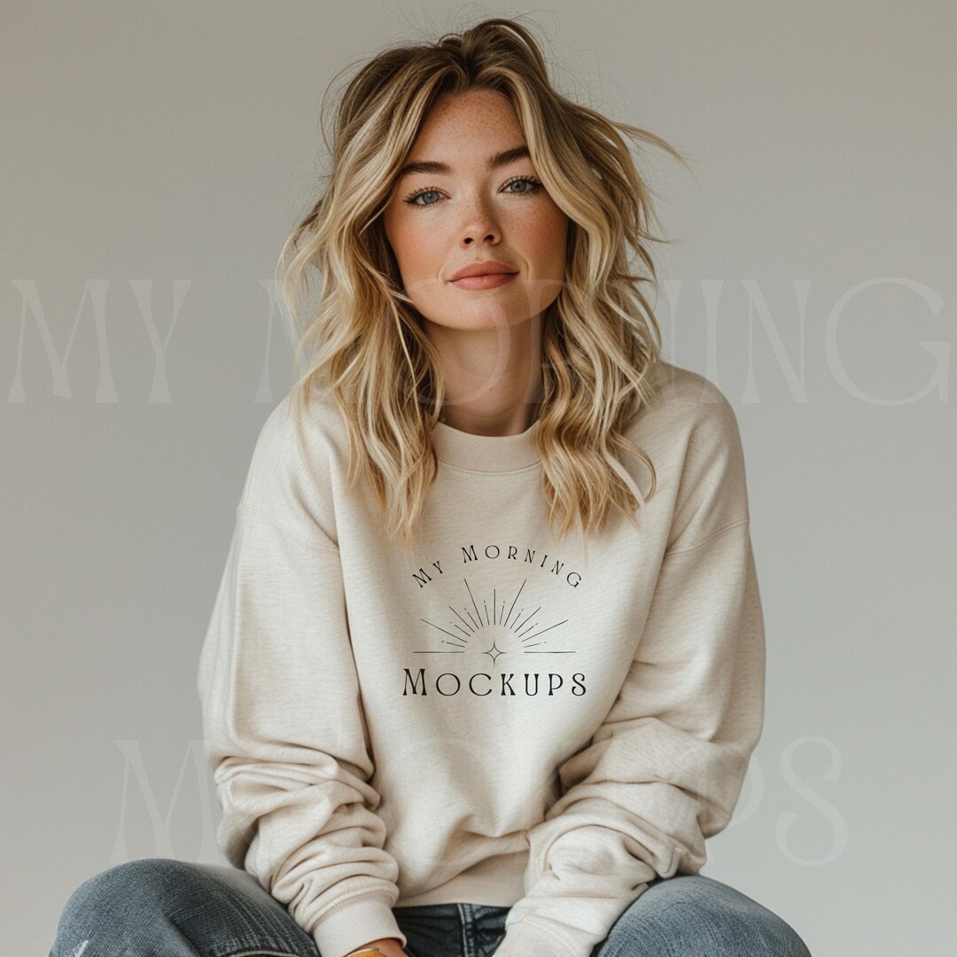 Heather Oatmeal Sweatshirt Mockup: Lane Seven LS14004 (JPG Digital ...