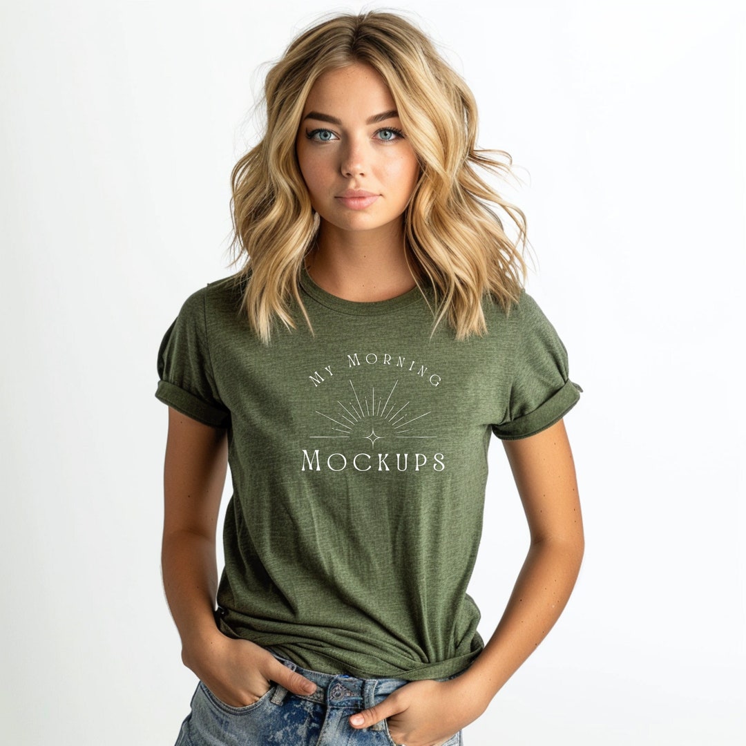Heather Military Green Gildan 5000 T-shirt Mockup (JPG Digital Download ...
