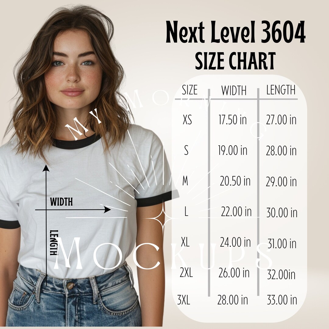 White Next Level 3604 Size Chart Next Level 3604 Mockup Ringer T-shirt ...