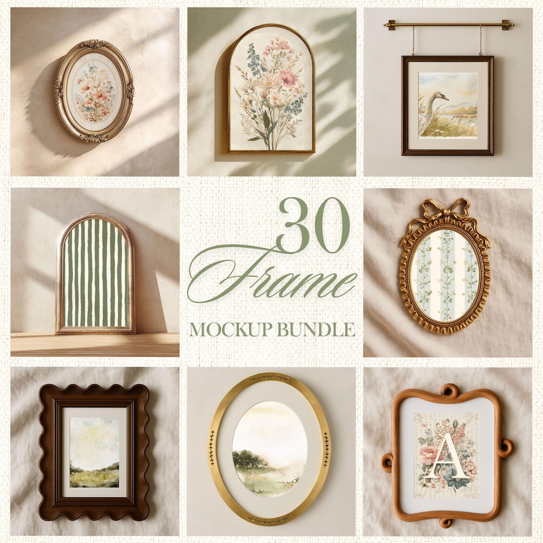 Vintage Frame Mockup Bundle With Canva Template: Drag & Drop Frame ...