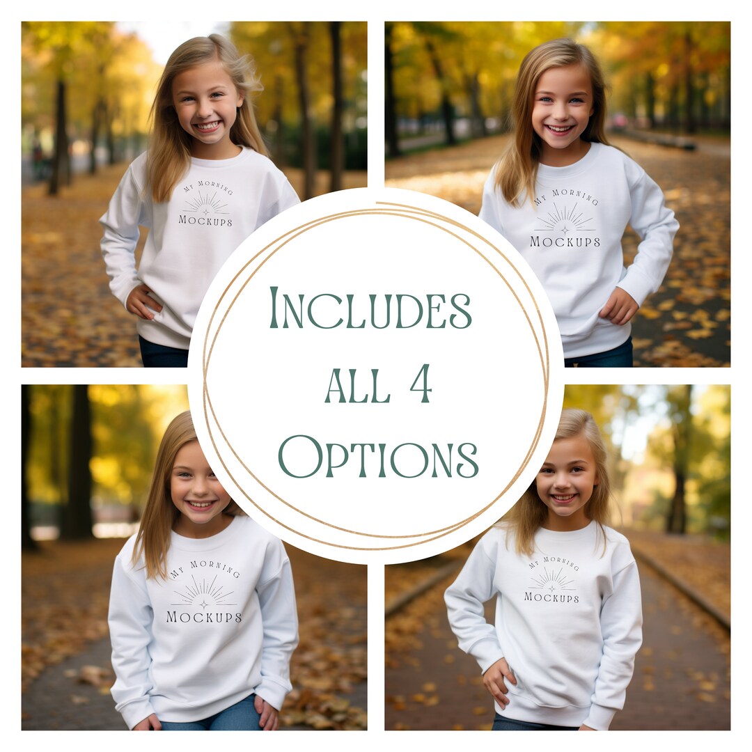 Gildan 18000 Mockup White Sweatshirt Mockup Bundle Kids White ...