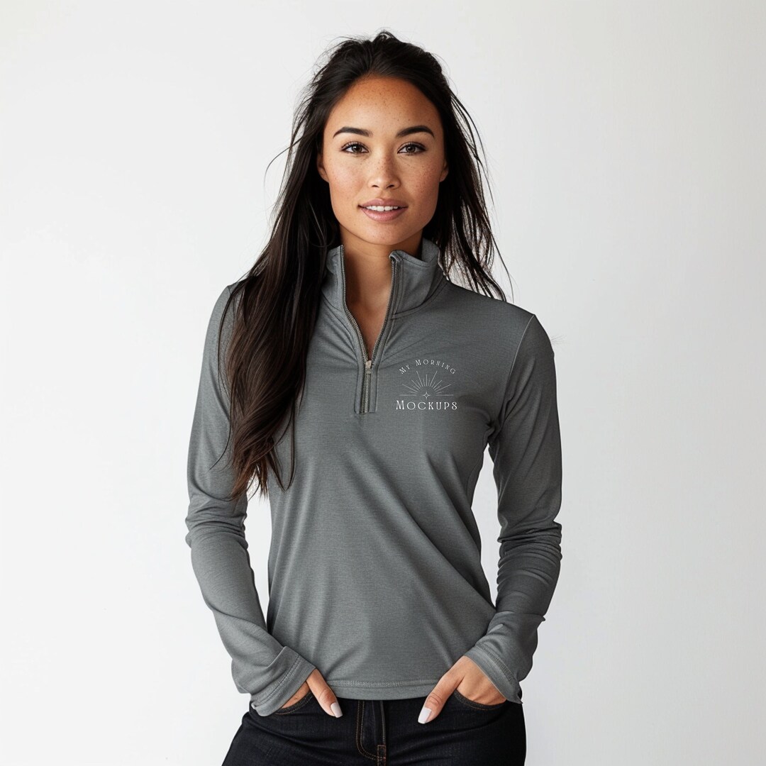 Grey Concrete Sport Tek 357 Mockup ST357 Mockup Quarter Zip Long Sleeve ...