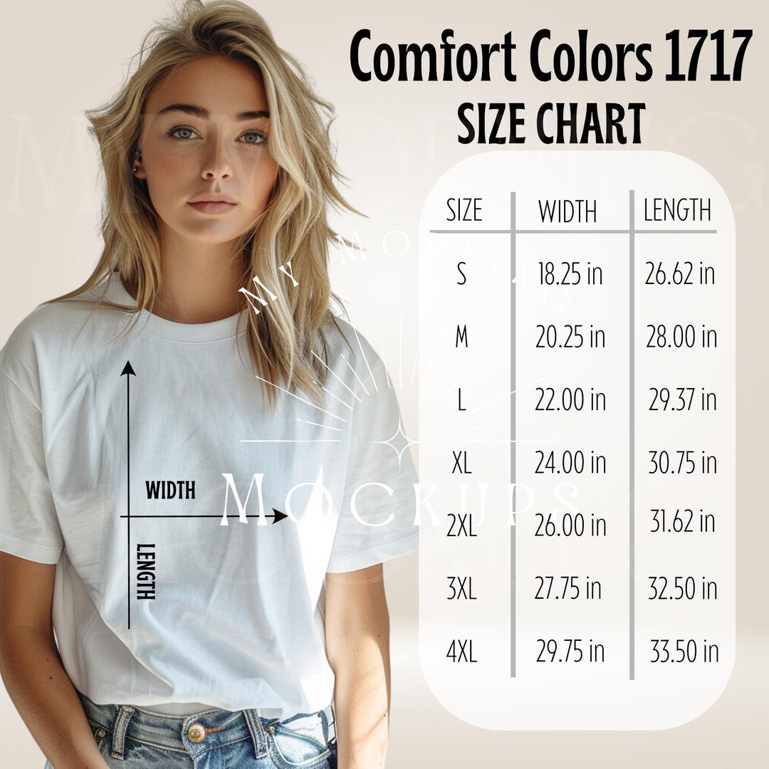 Comfort Colors 1717 Size Chart Mockup (JPG) - Etsy