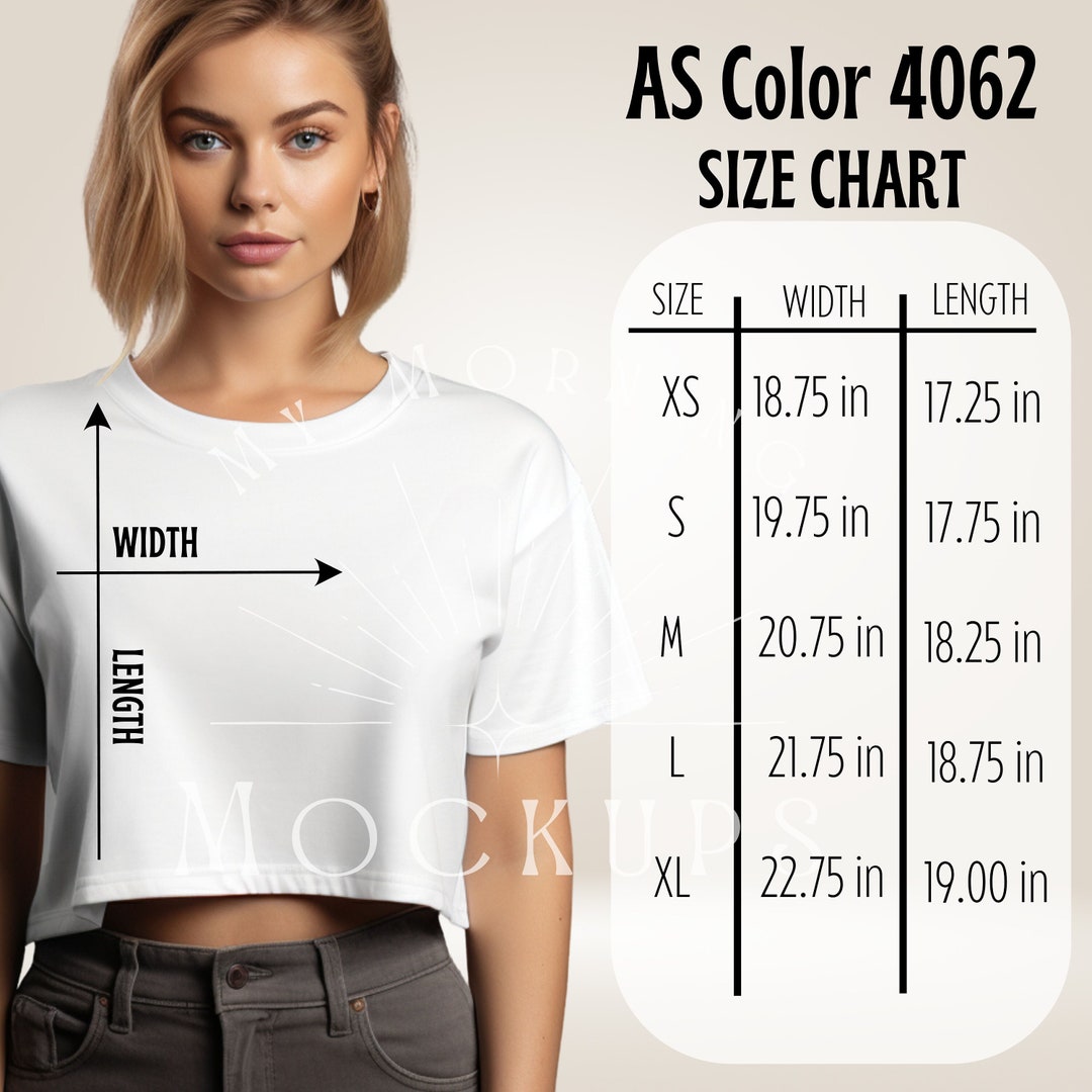 AS 4062 Size Chart, AS Color 4062 Mockup Size Chart, Wo's Crop Tee ...