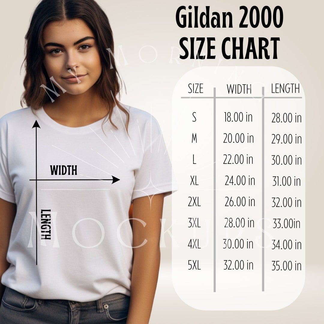 Gildan 2000 Size Chart 2000 Size Chart T-shirt Mockup 2000 Size Chart T ...