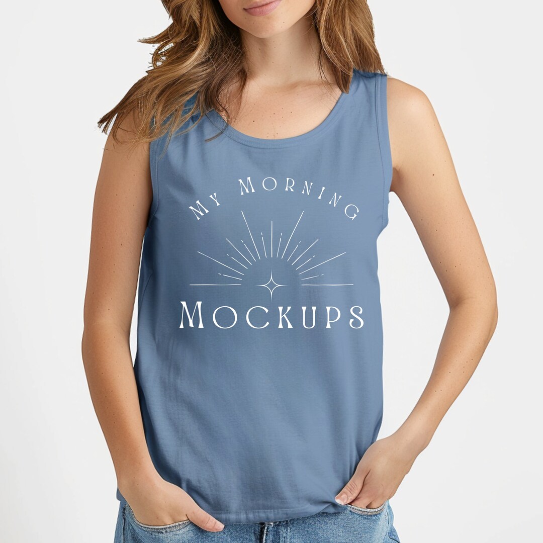 Blue Jean Comfort Colors 9360 Mockup Blue Tank Top Mock-up for Print on ...