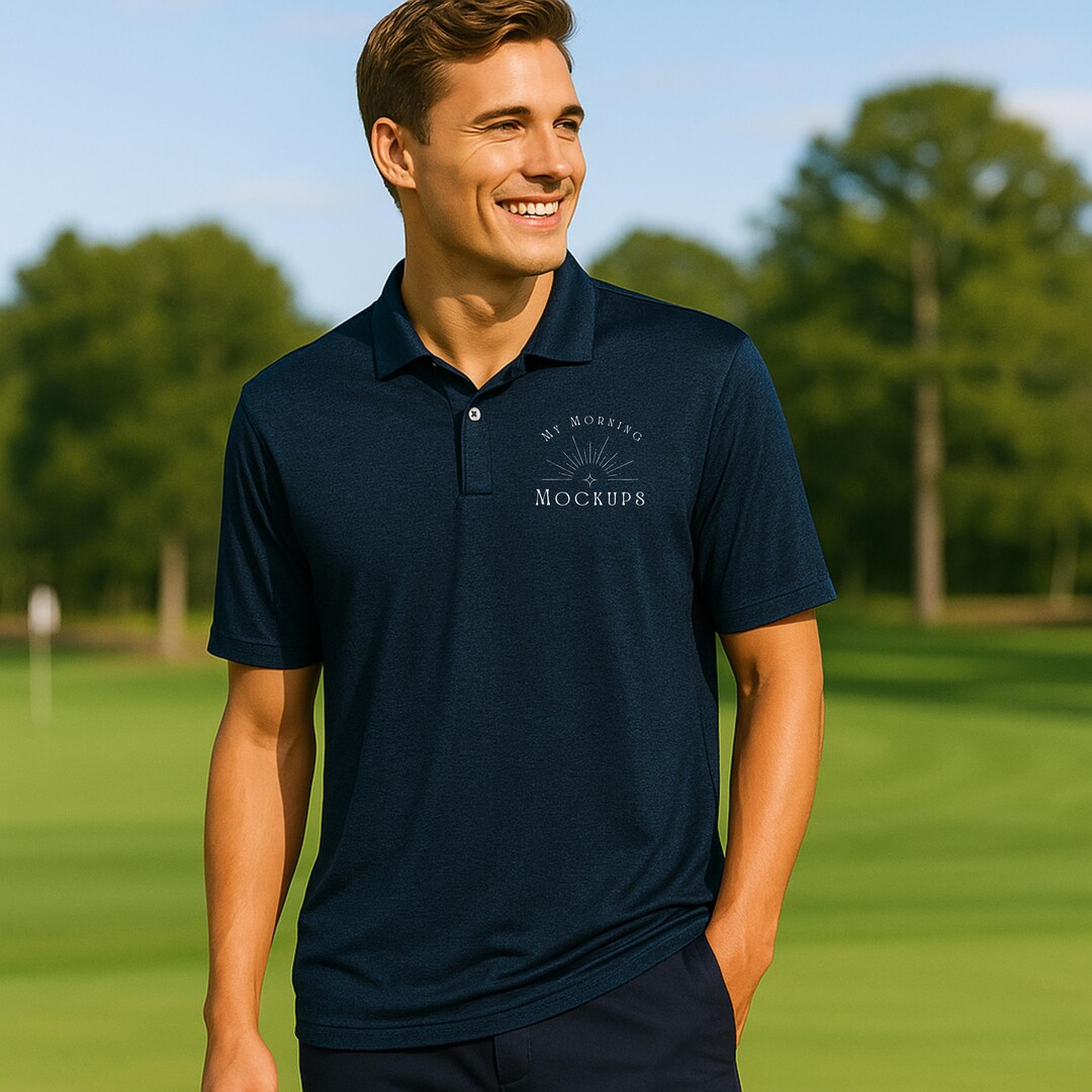 Mercer+mettle™ MM1020 Mockup Insignia Blue Heather Polo Mockup Blue ...