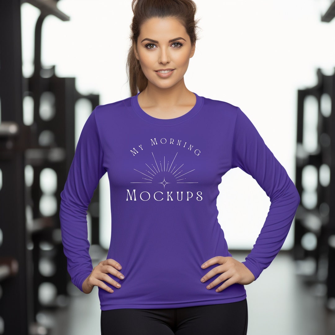 Woman's Purple ST350 Long Sleeve Mockup for Athlete Design | Sport-tek ...