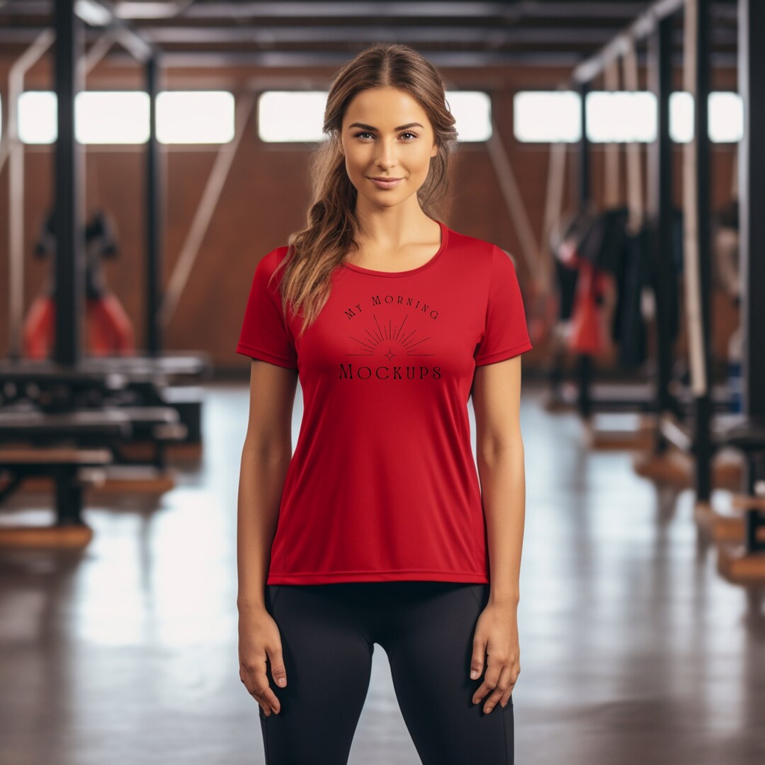 ST 350 Red T-shirt Mockup for Woman | Sport Tek Woman's Red Athletic ...