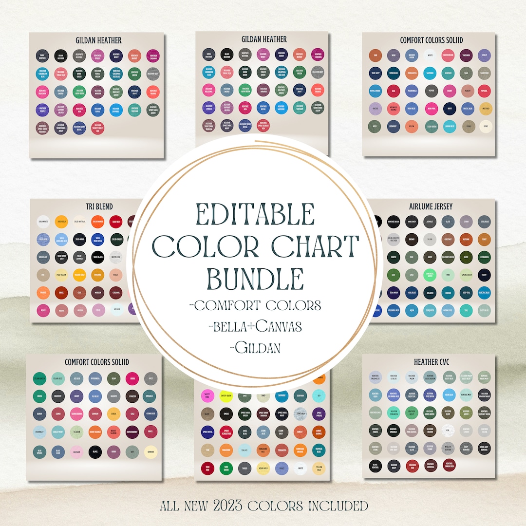 Editable Color Chart for Gildan, Bella+canvas and Comfort Colors, Edit Color Chart Template in ...