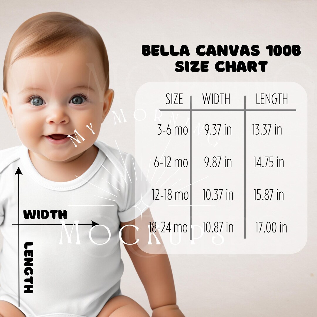 Bella Canvas 100B Baby Bodysuit Size Chart Mockup (JPG) - Etsy