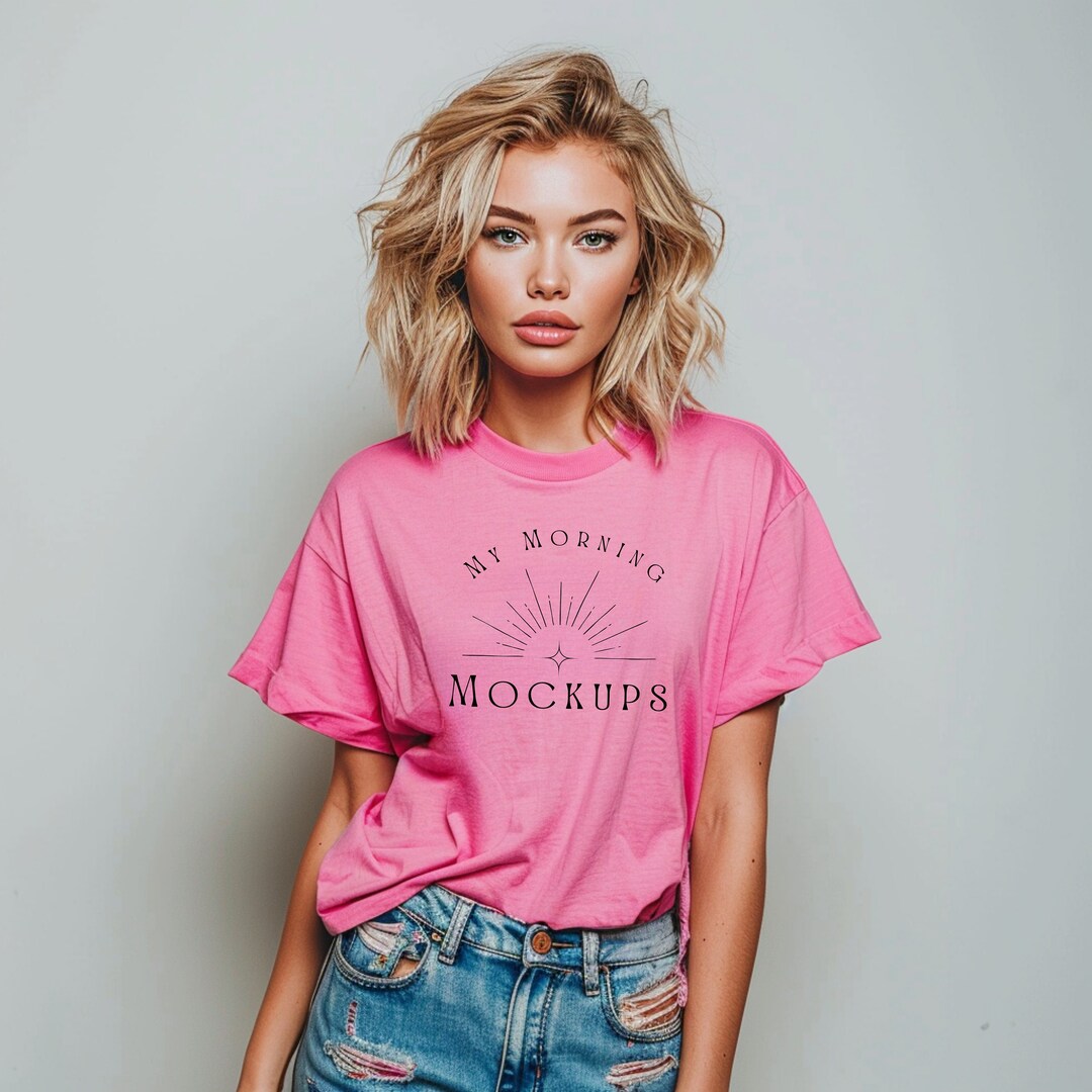 Safety Pink Gildan 5000 Mockup T-shirt 5000 Mock-up Oversized Safety ...