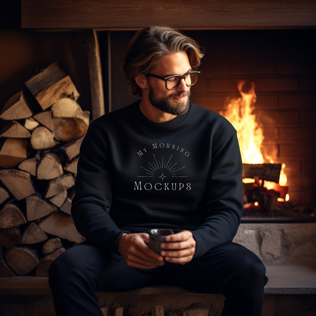Gildan 18000 Black Sweatshirt Mockup, Book Lover Design (JPG Digital ...