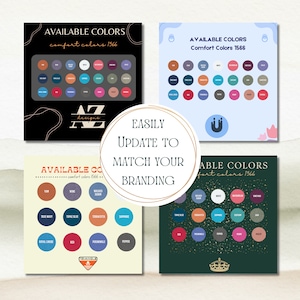 Editable Color Chart for Gildan, Bella+canvas and Comfort Colors, Edit ...