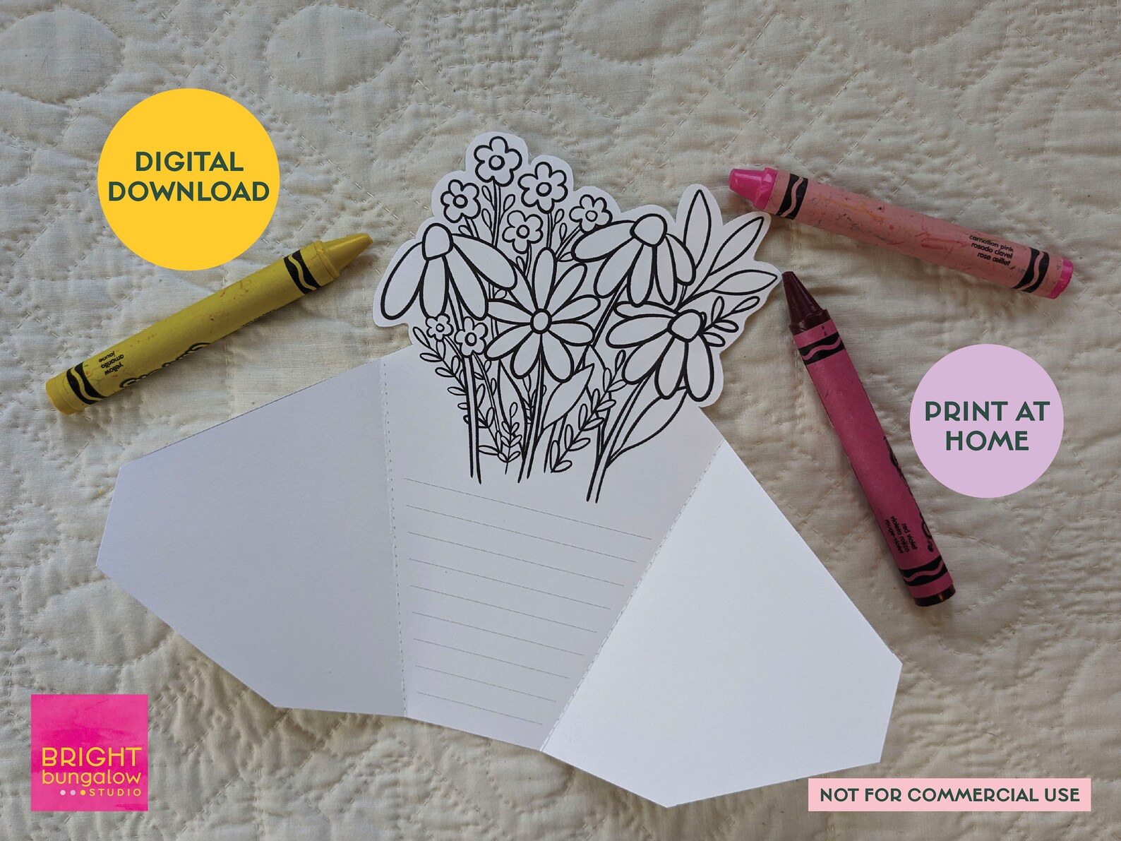 Printable Floral Coloring Card, Color Your Own Card, Instant Download ...