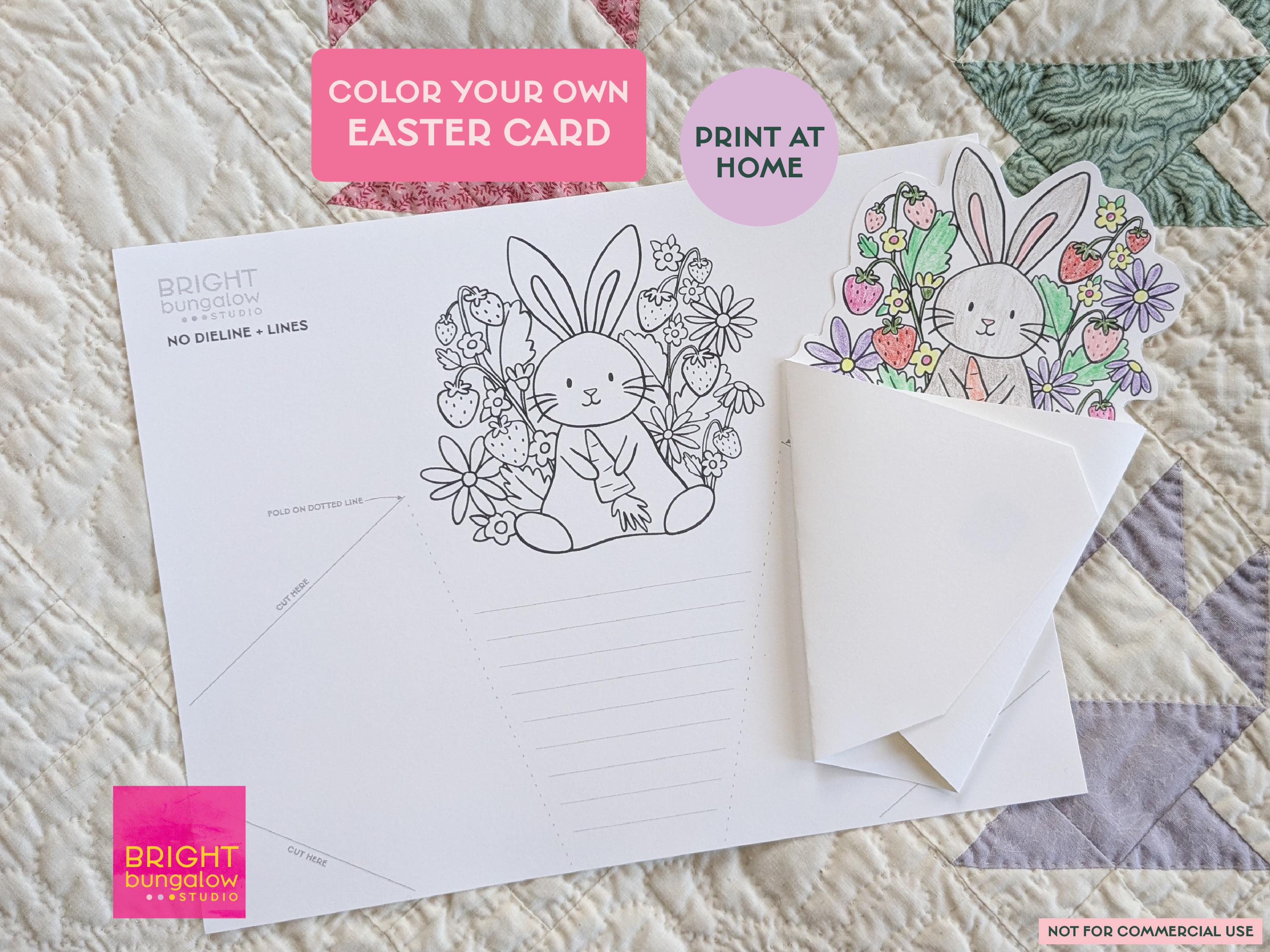 Printable Easter Coloring Card, Hand Drawn Bouquet (digital Download ...
