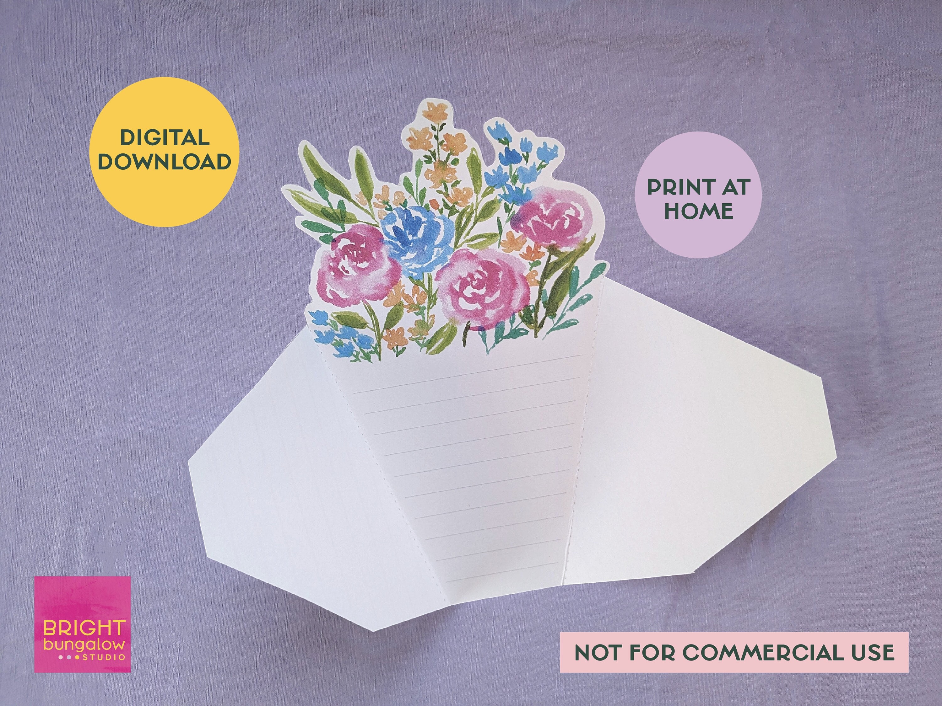 Printable Floral Greeting Card, Instant Digital Download, Print at Home ...