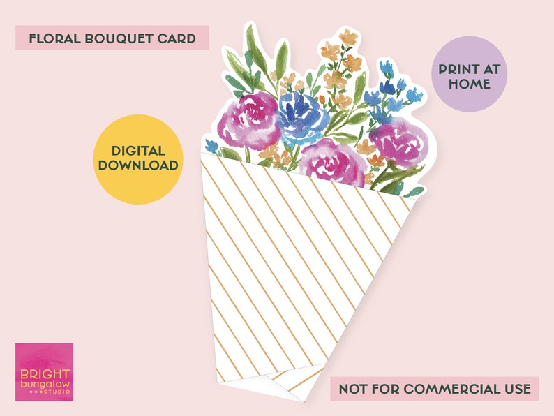 Printable Watercolor Floral Bouquet Card, Teacher Appreciation, Mother ...