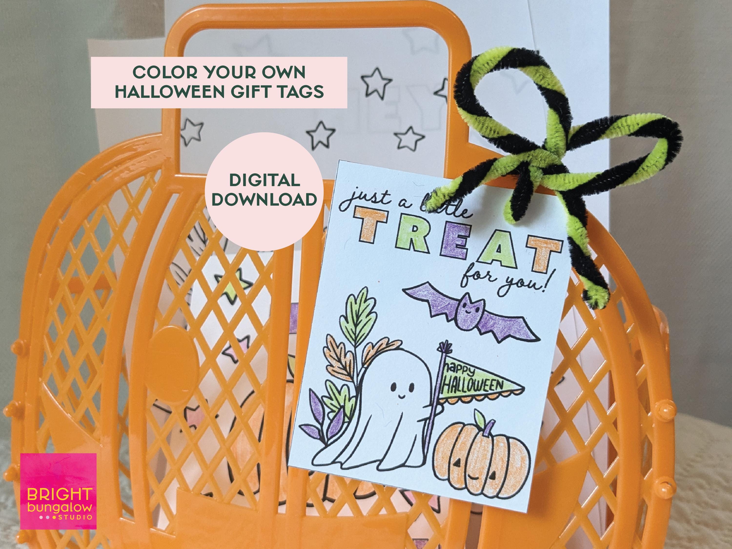 Printable Halloween Boo Basket Tag: Color Your Own Gift Tags (digital ...