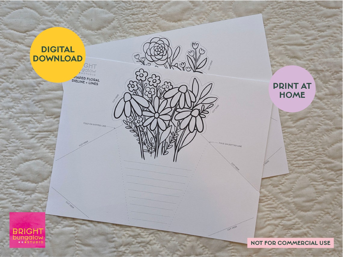 Printable Floral Coloring Card, Color Your Own Card, Instant Download ...