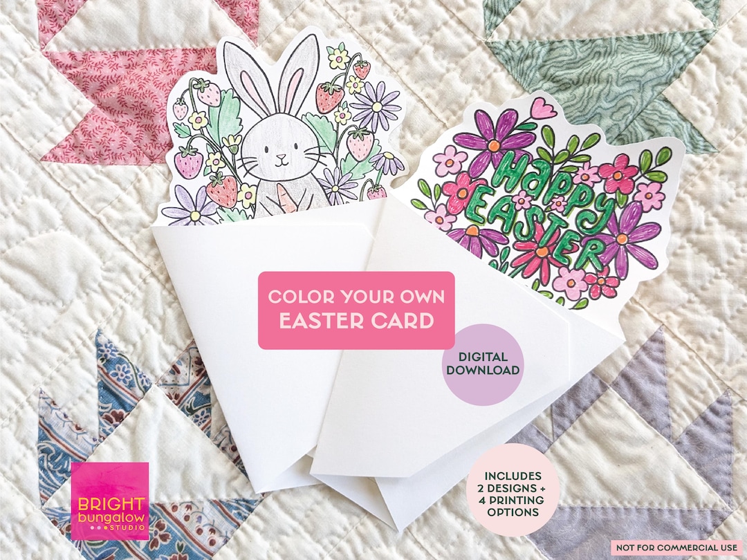 Printable Easter Coloring Card, Color Your Own Card, Instant Download ...