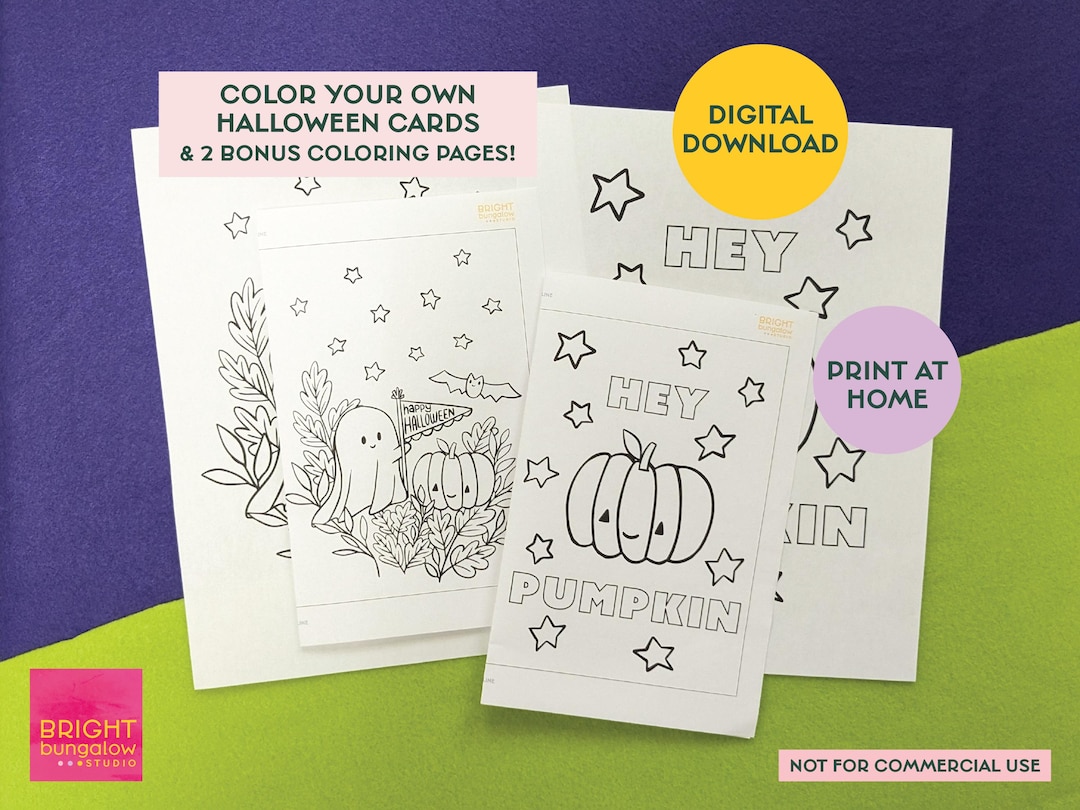 Printable Halloween Coloring Cards for Kids (digital Download) - Etsy