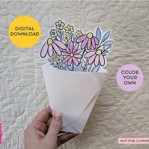 Printable Floral Coloring Card, Color Your Own Card, Instant Download ...