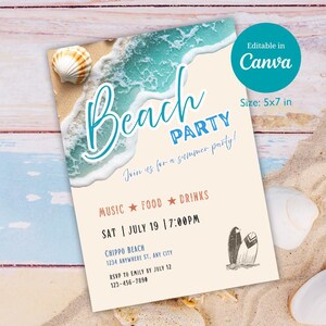 Beach Party Invitation, Editable Party Invitation Template, Invite ...