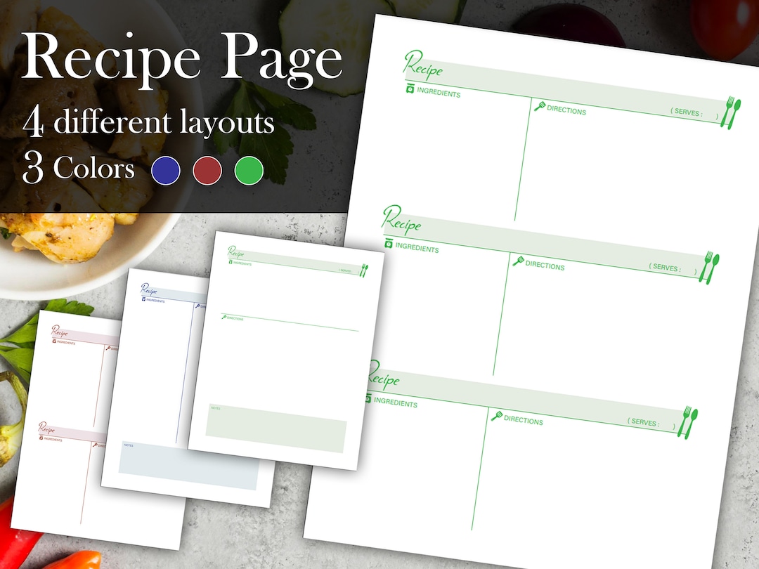 Minimalist Recipe Page Printables, Elegant & Organized, Various Layouts ...
