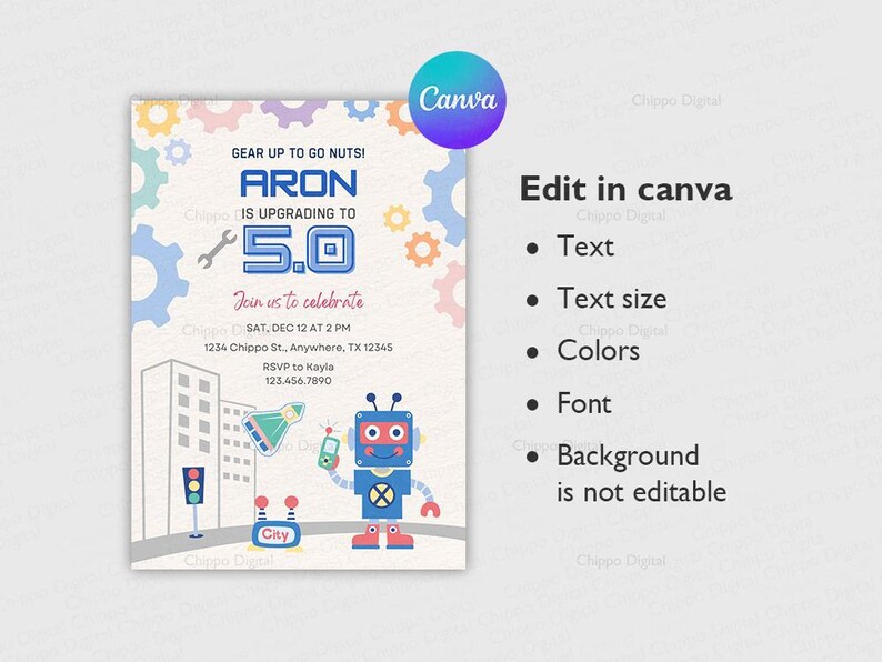Robot Birthday Invitation: Animated Canva Template (digital Download ...