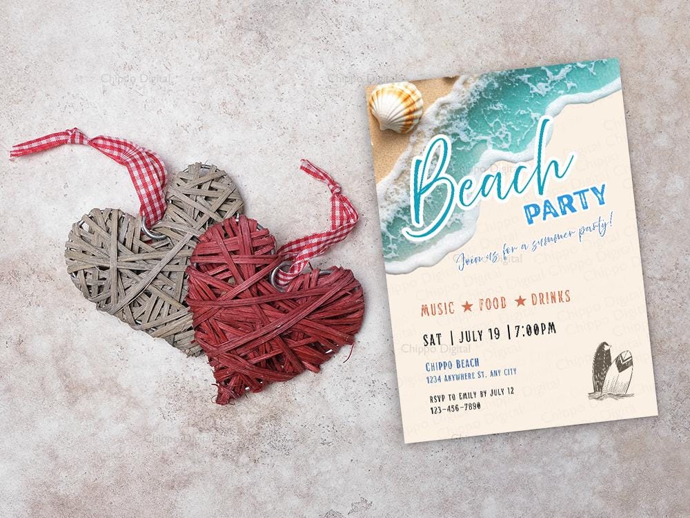 Beach Party Invitation, Editable Party Invitation Template, Invite ...