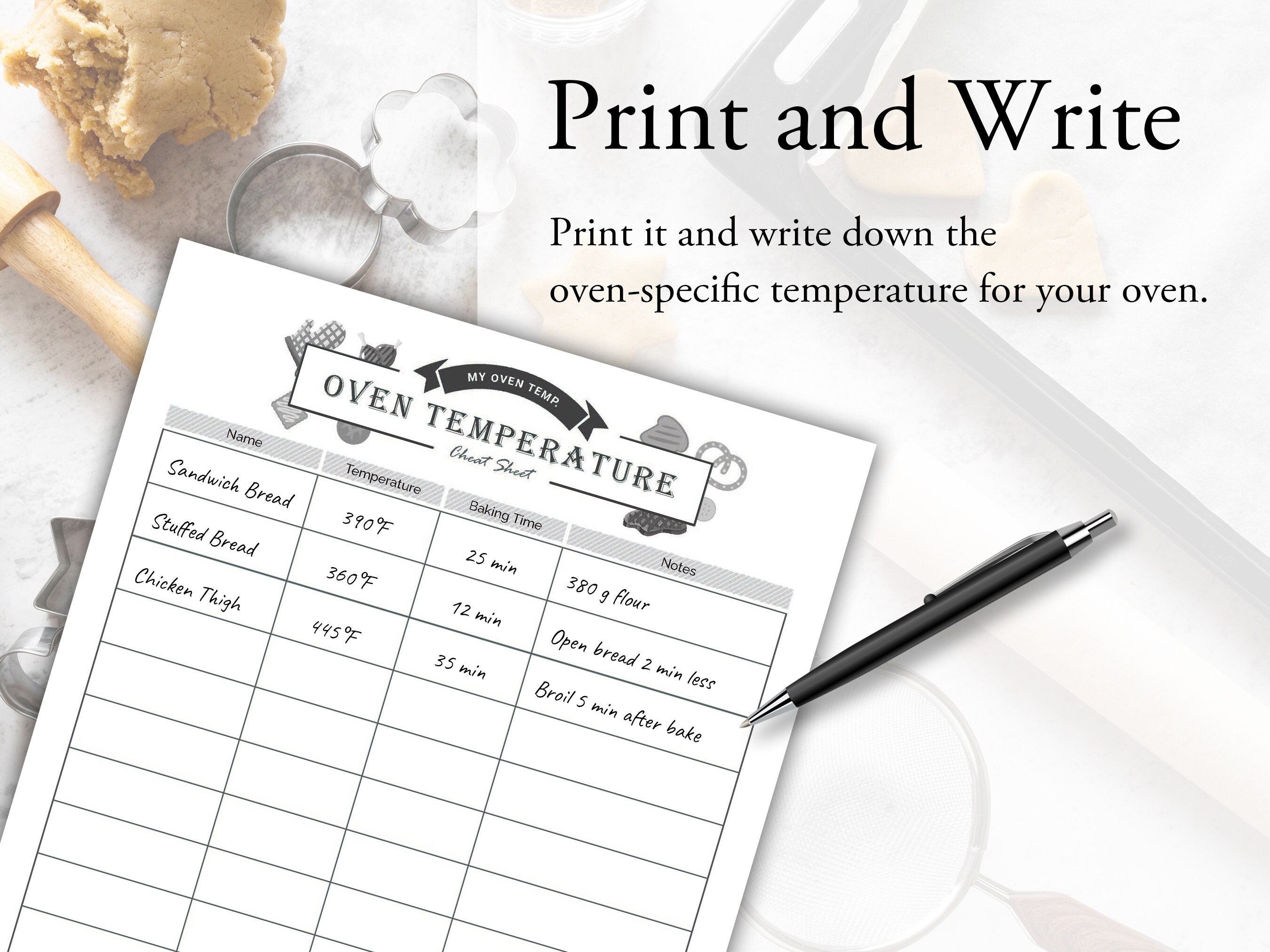 Oven Temperature Cheat Sheet: Baking Quick Reference (digital Download ...