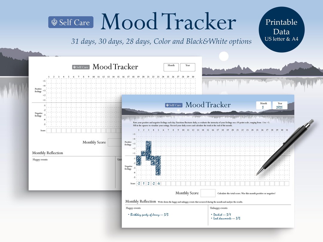 Self-care, Mood Tracker Printable, Emotion Tracker, Monthly Mood, Mood ...
