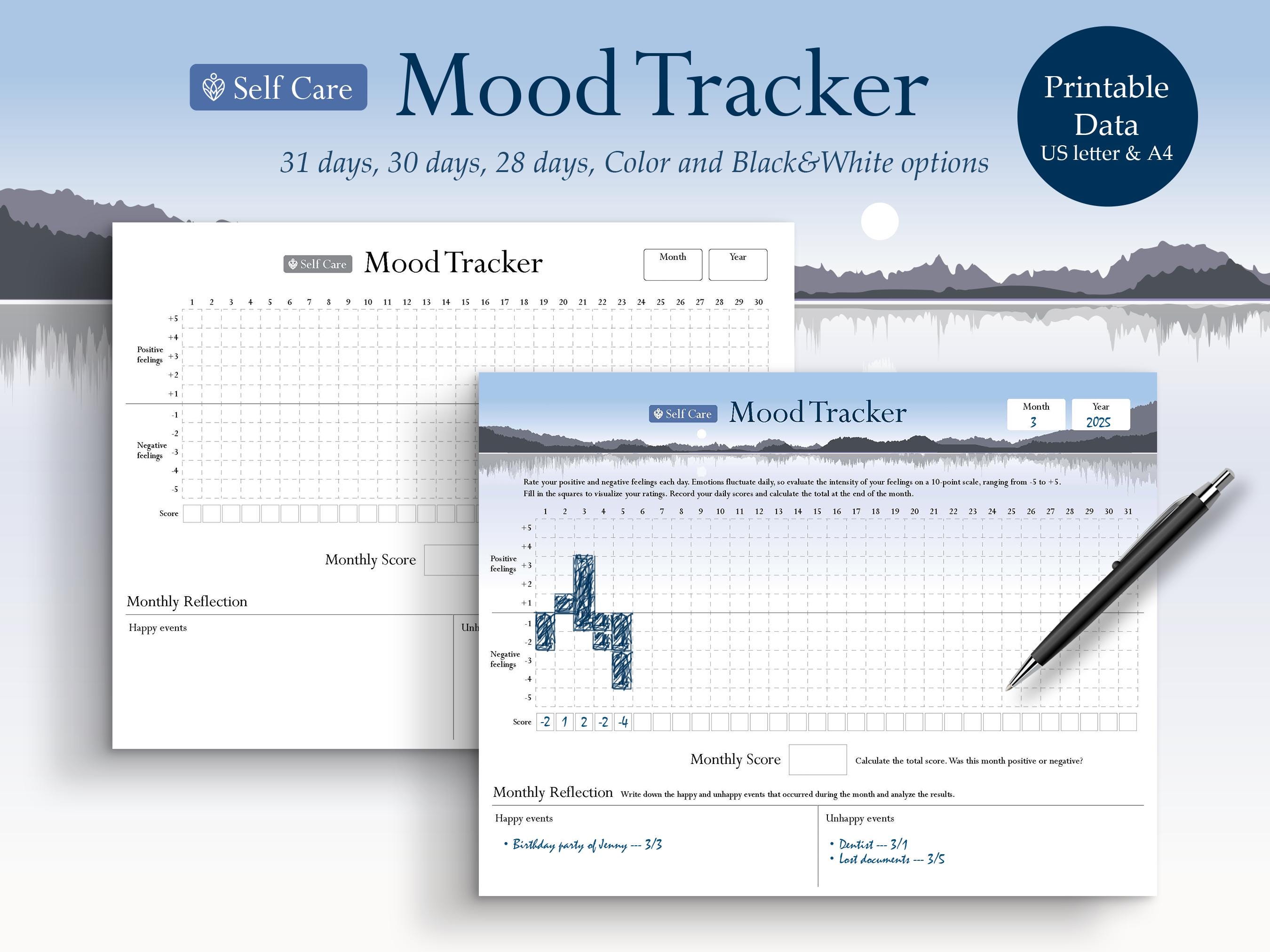 Self-care, Mood Tracker Printable, Emotion Tracker, Monthly Mood, Mood ...